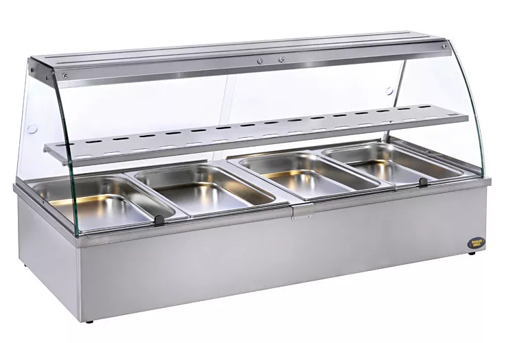 Vitrine chauffante bain marie professionnel 4 bacs GN 1/1 avec vidange